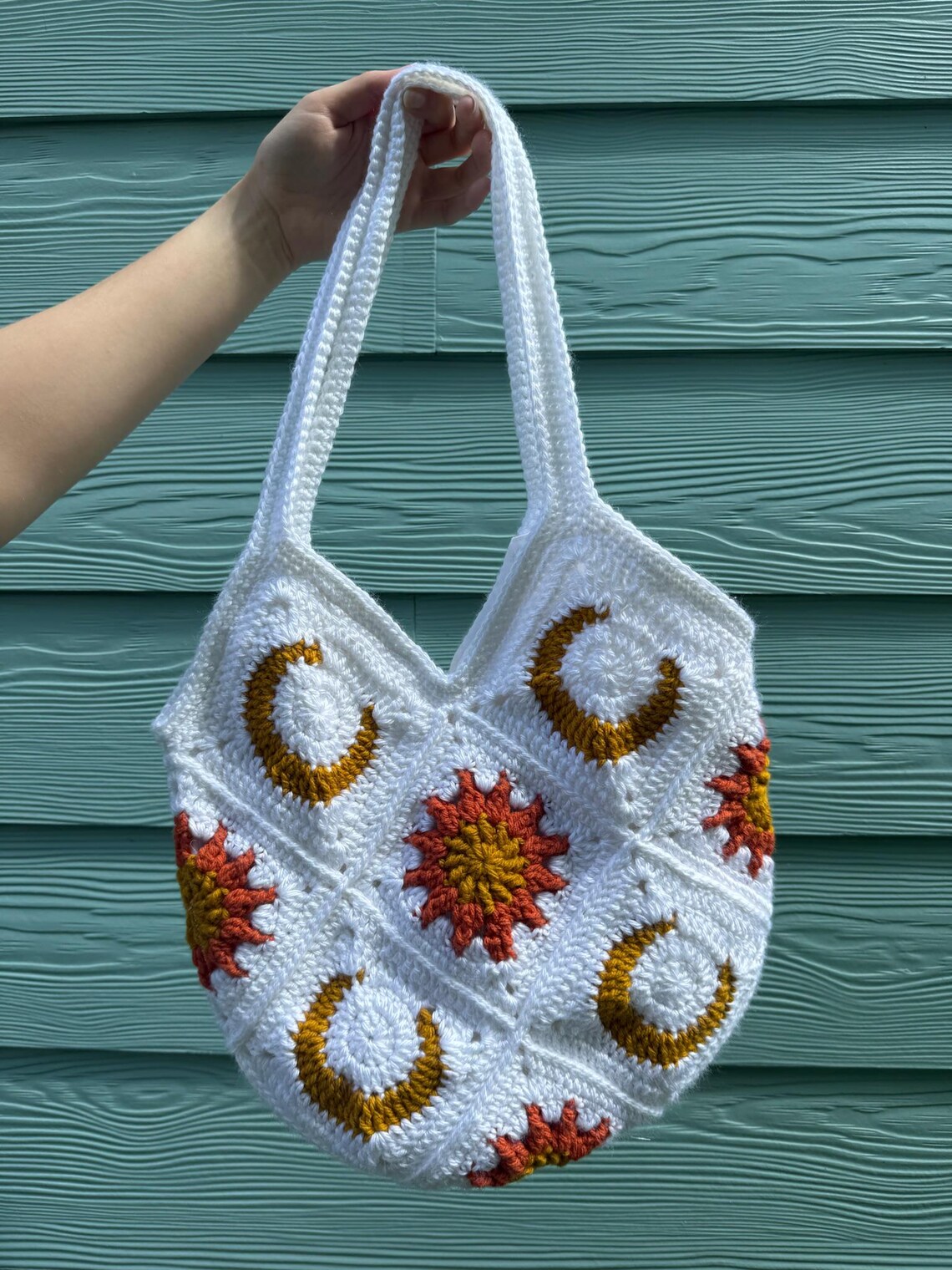 Moon and Sun Crochet Bag, Granny Square Tote Bag, Handmade Crochet Bag ...