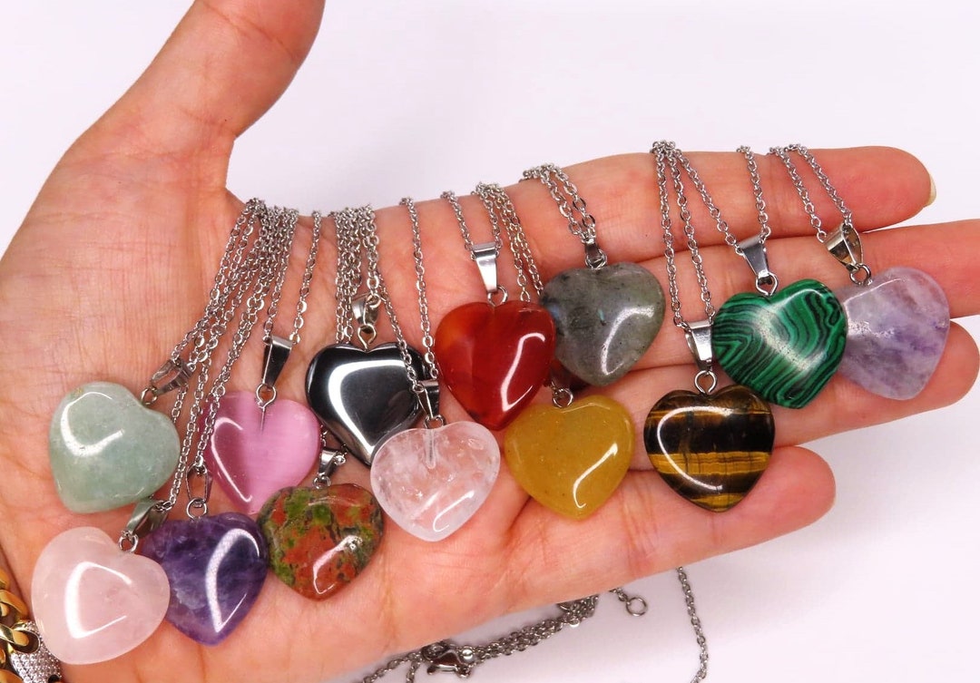 Healing Crystal Heart Necklace / Many Different Natural Stone - Etsy