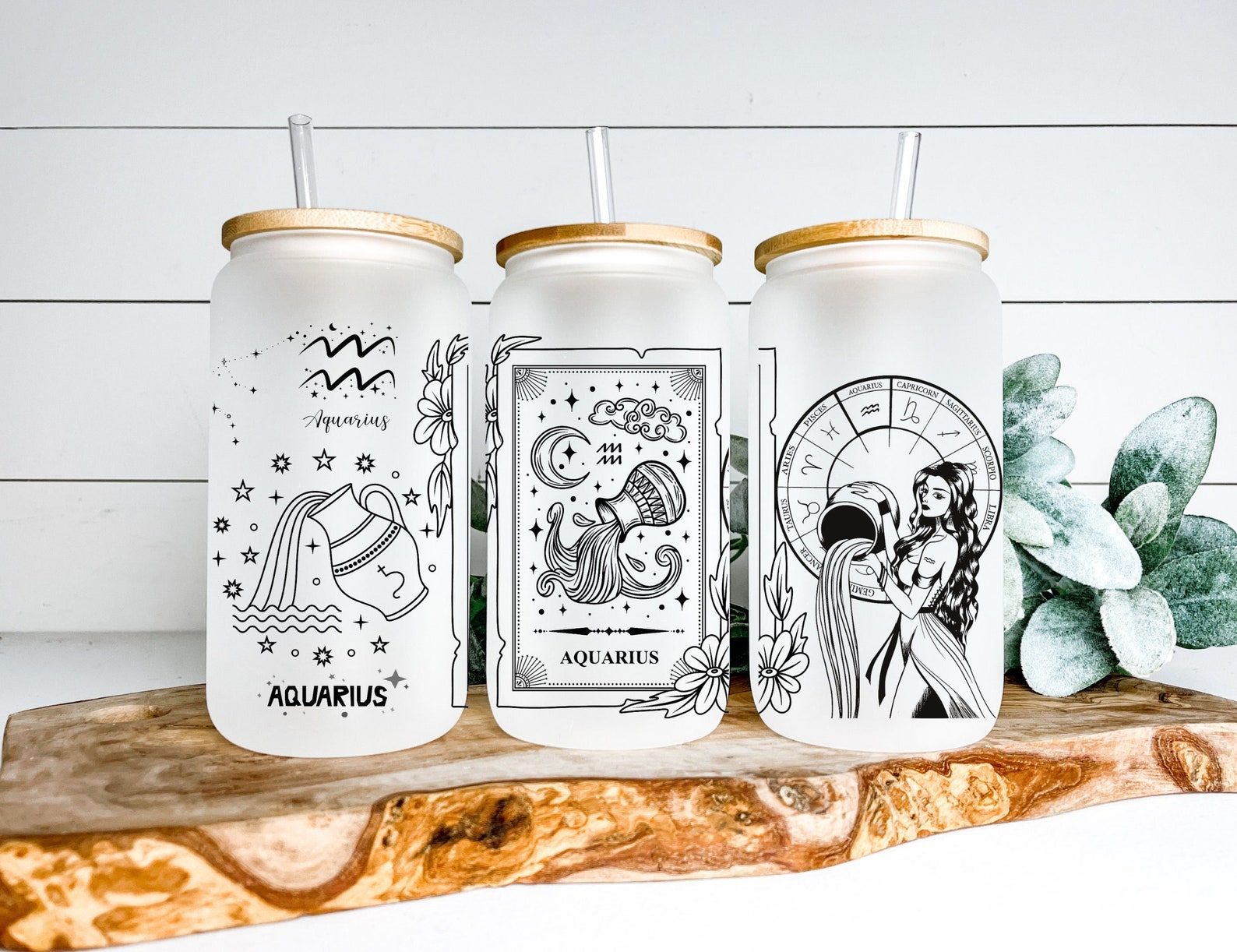 Aquarius Sign Zodiac Sign Glass Tumbler 16oz Iced Coffee Cup - Etsy