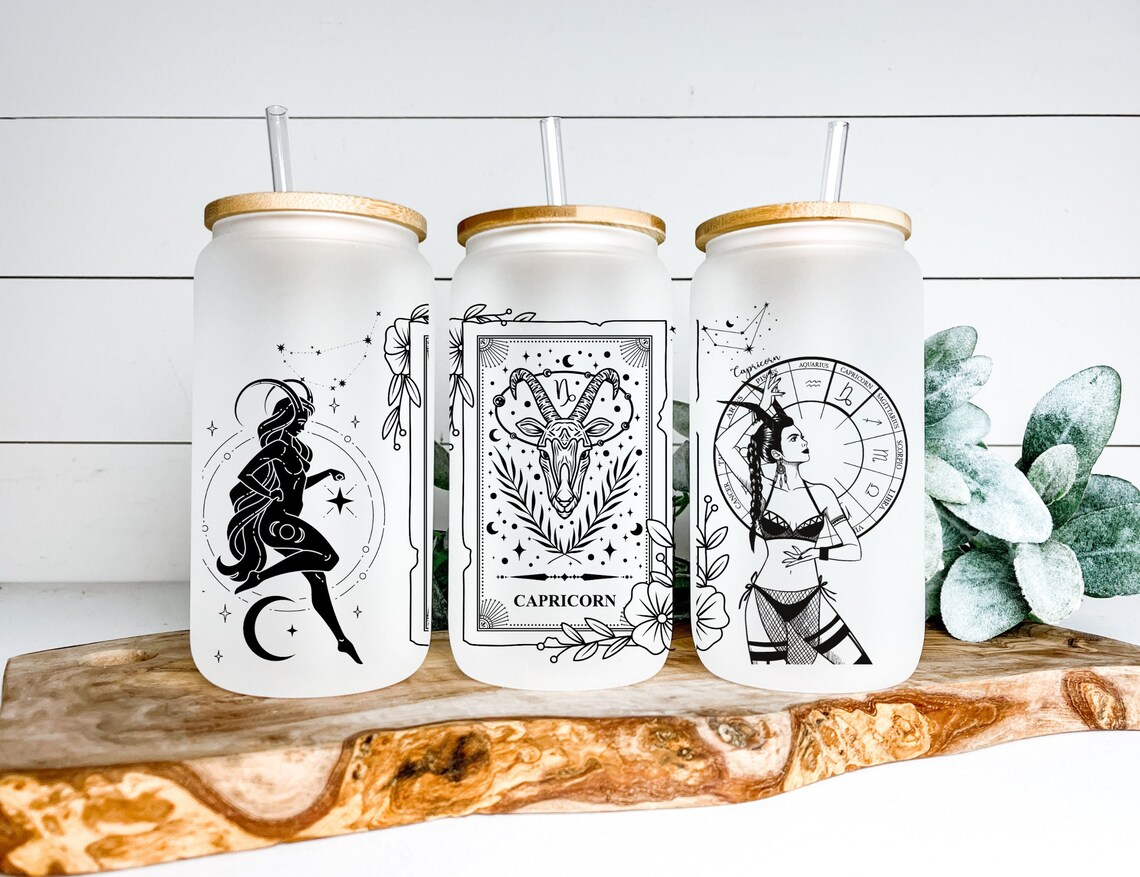 Aquarius Sign Zodiac Sign Glass Tumbler 16oz Iced Coffee Cup - Etsy
