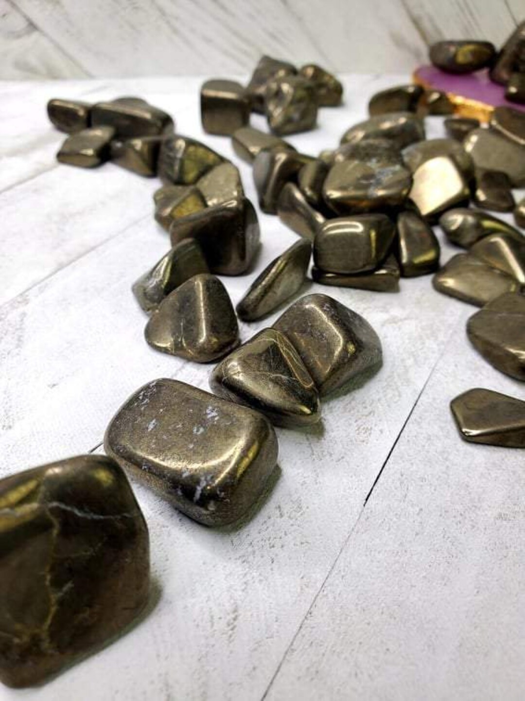 One Tumbled Pyrite Crystal Stone Polished Comes With Information Card ...