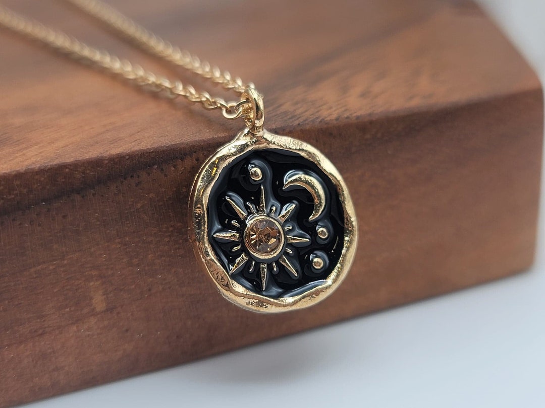 Sun and Moon Necklace, 18mm Gold Plated Pewter Charm, Sun Moon Soulmate ...