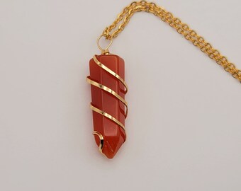 Natural Handmade Crystal Necklace Gold Wire Wrapped Red Jade Healing ...