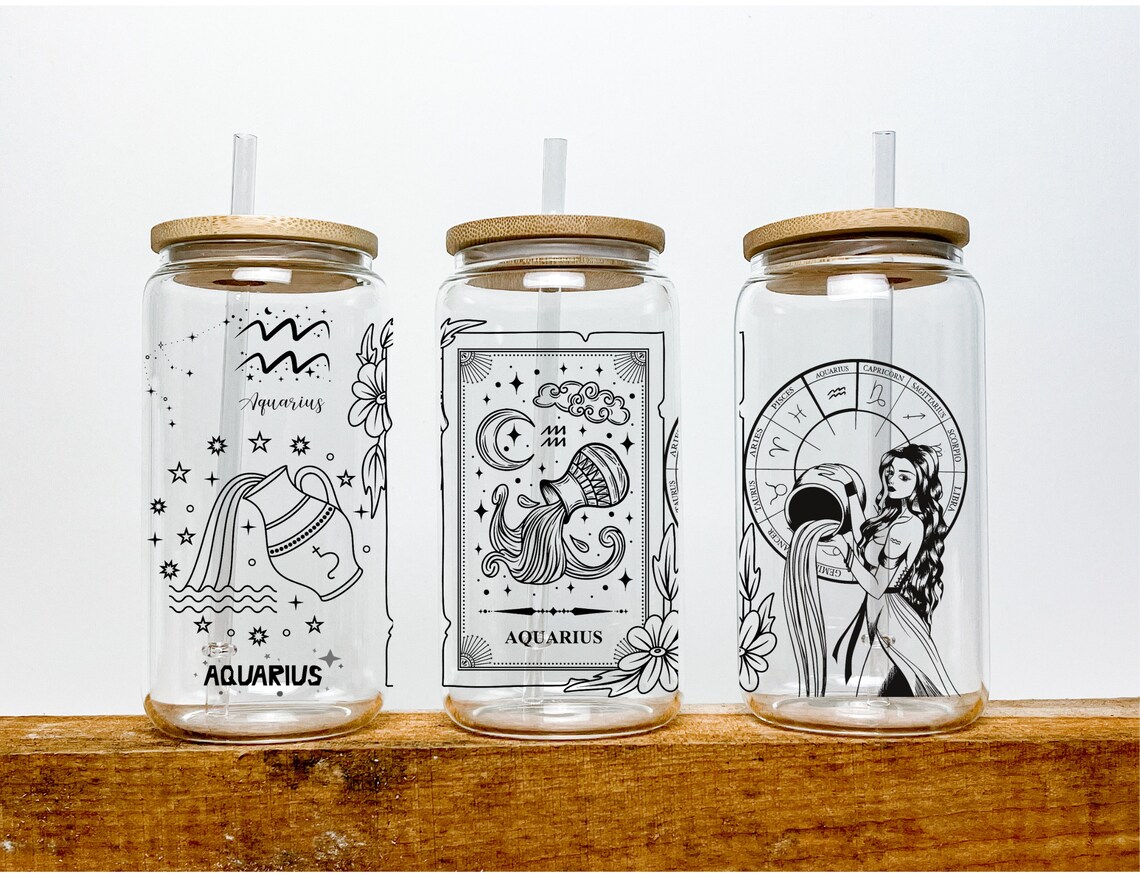 Aquarius Sign Zodiac Sign Glass Tumbler 16oz Iced Coffee Cup - Etsy