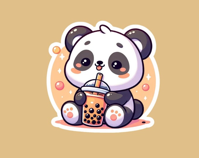 Panda Bear Boba Sticker, Waterproof Vinyl Decal for Phones, Laptops ...