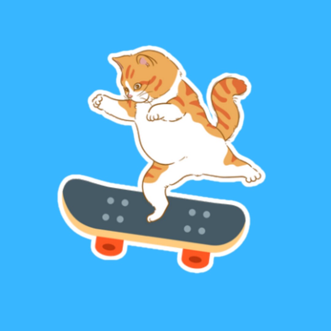 Skateboarding Tabby Cat Sticker,funny Cat Decal,waterproof Vinyl,for ...