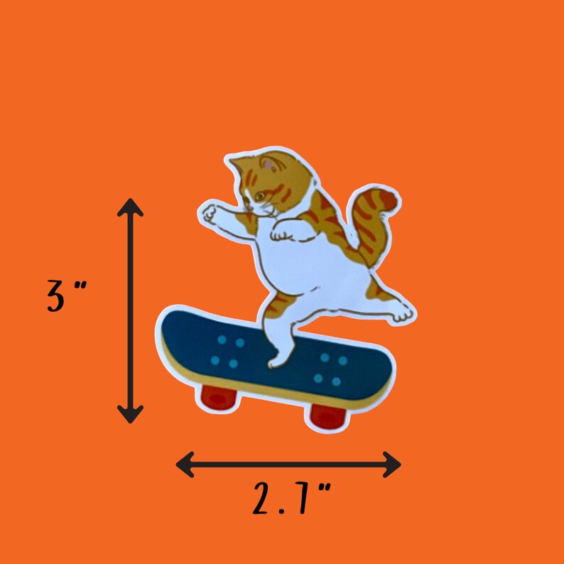 Skateboarding Cat Meme Sticker, Funny Cat Waterproof Vinyl Decal for ...