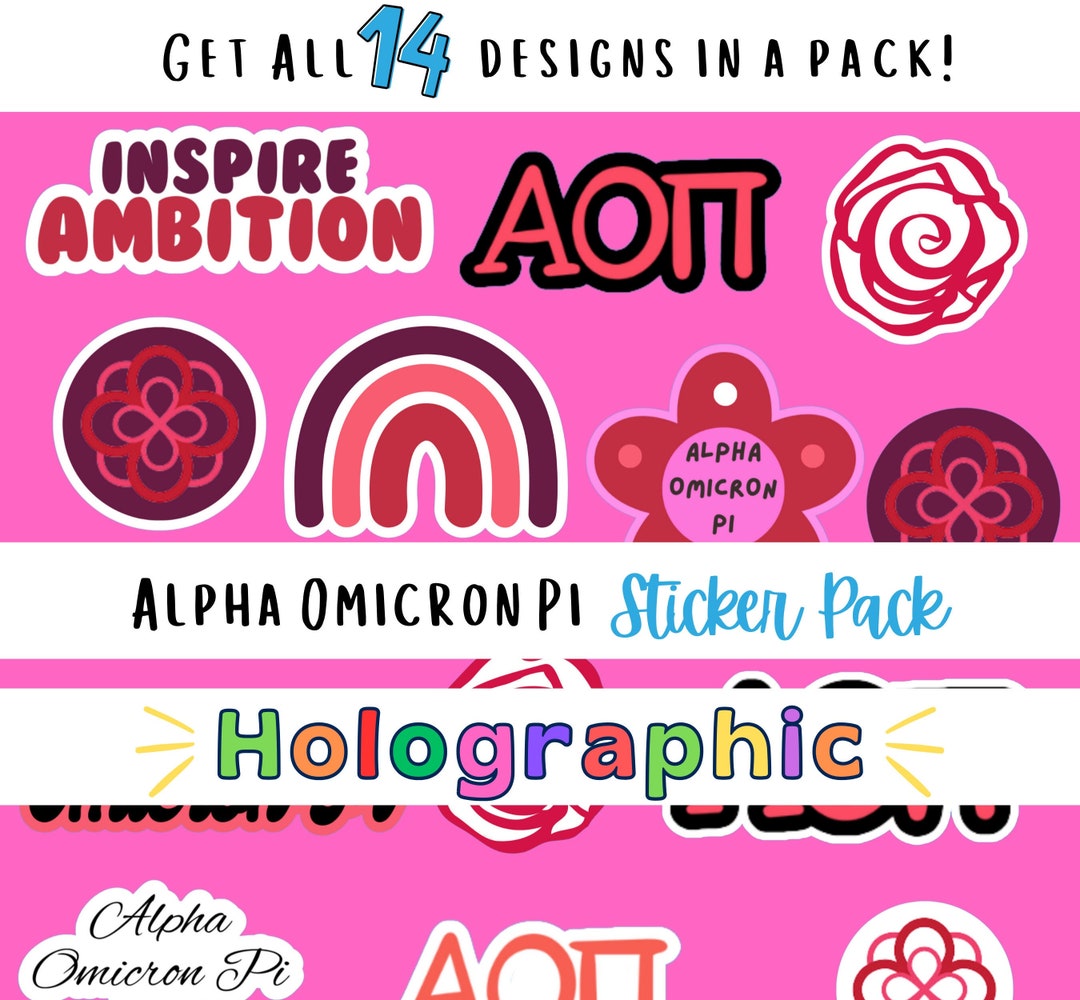 Alpha Omicron Pi Sorority Holographic Sticker Pack, 14-set Cute ...