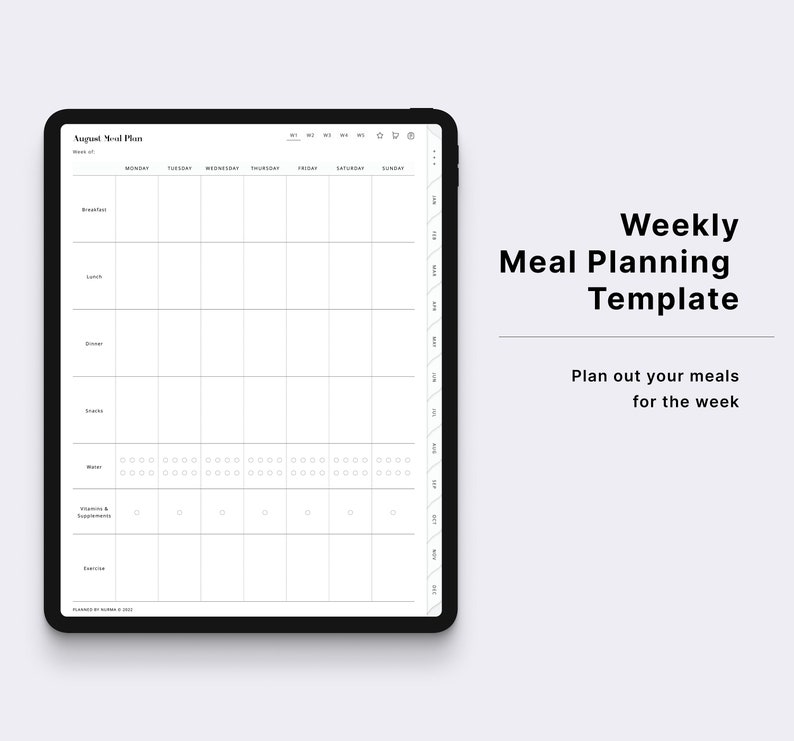 Undated Weekly Digital Meal Planner, Grocery List, and Recipe Book for ...