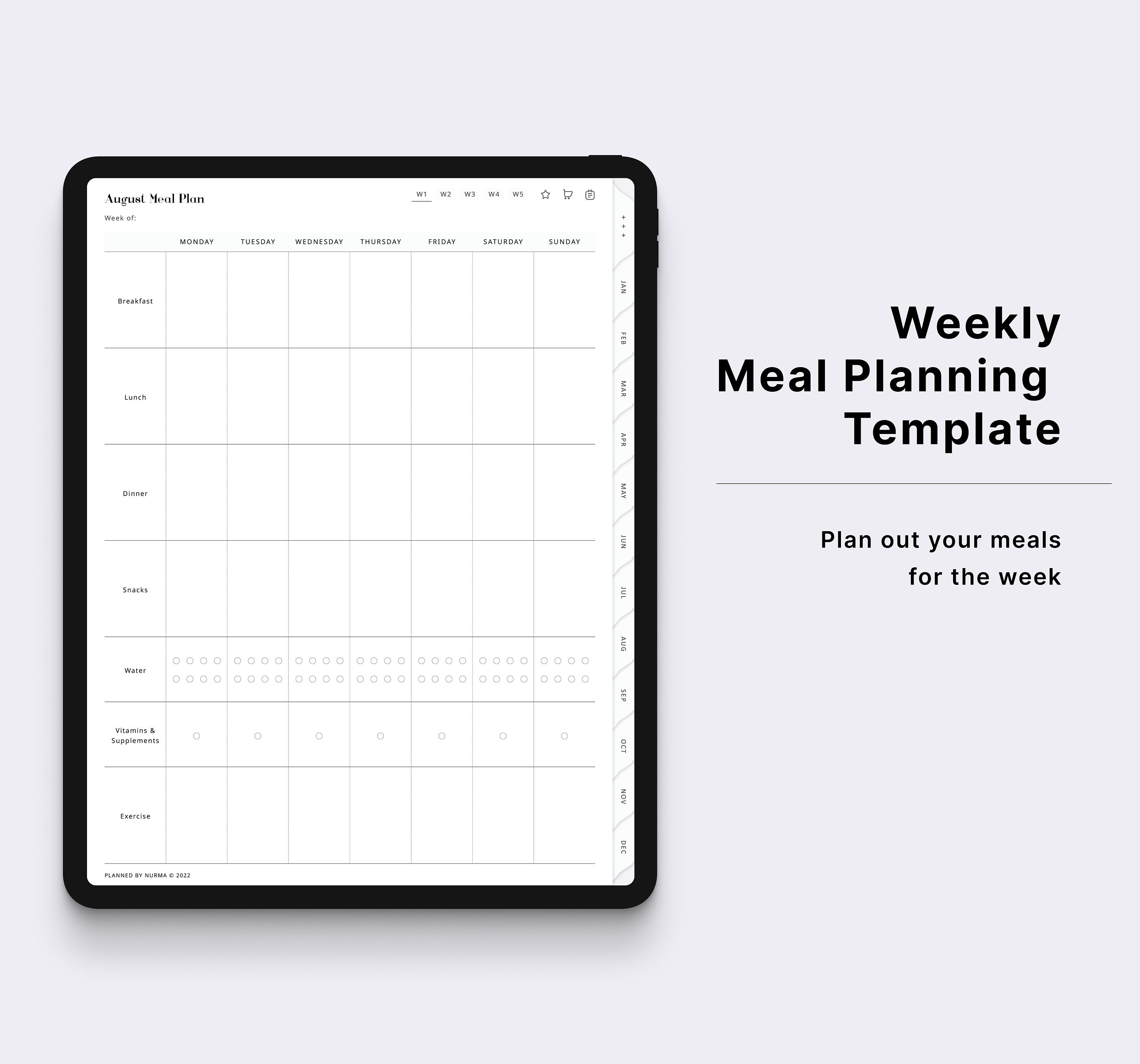 Undated Weekly Digital Meal Planner, Grocery List, and Recipe Book for ...