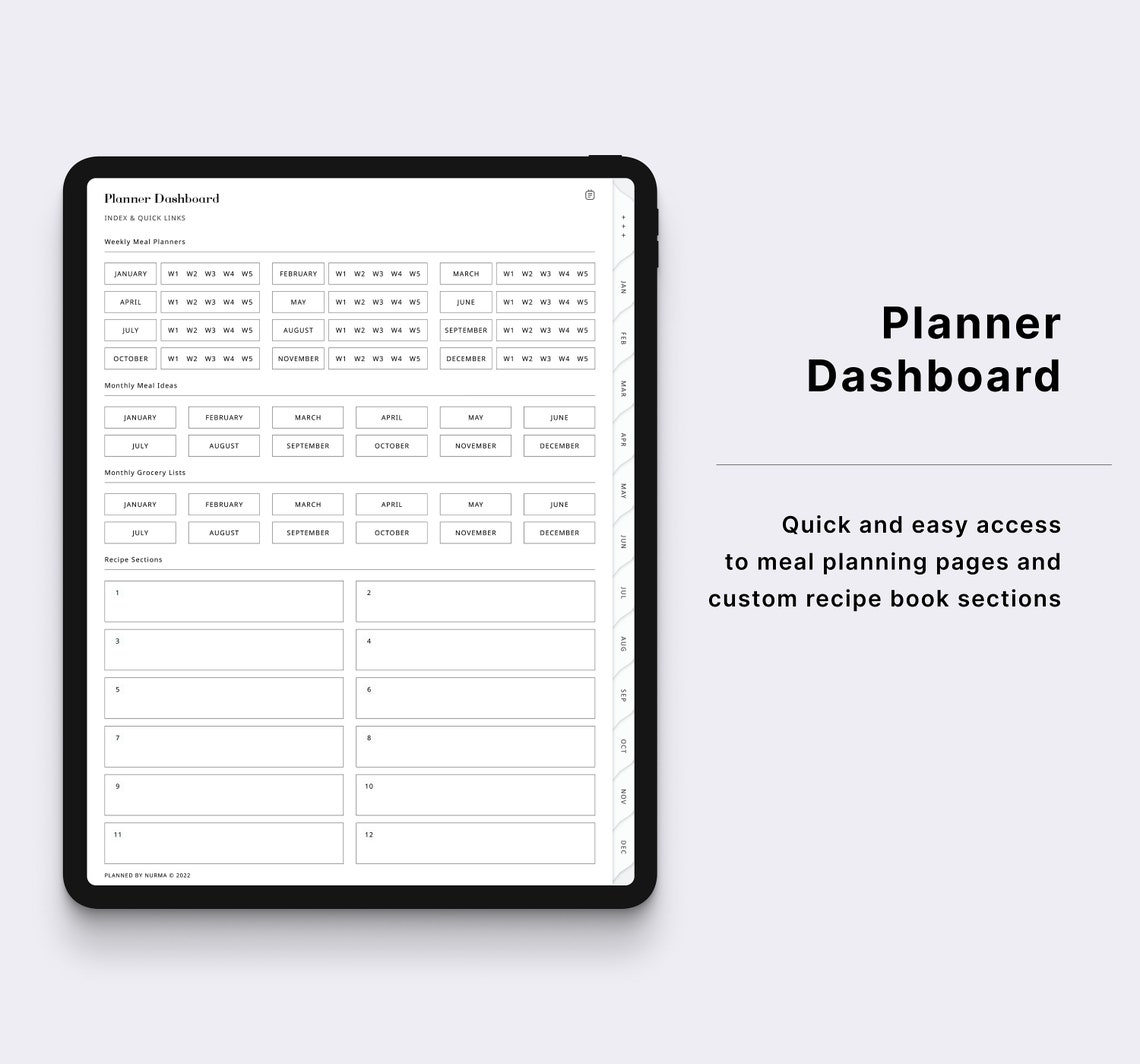 Undated Weekly Digital Meal Planner, Grocery List, and Recipe Book for ...