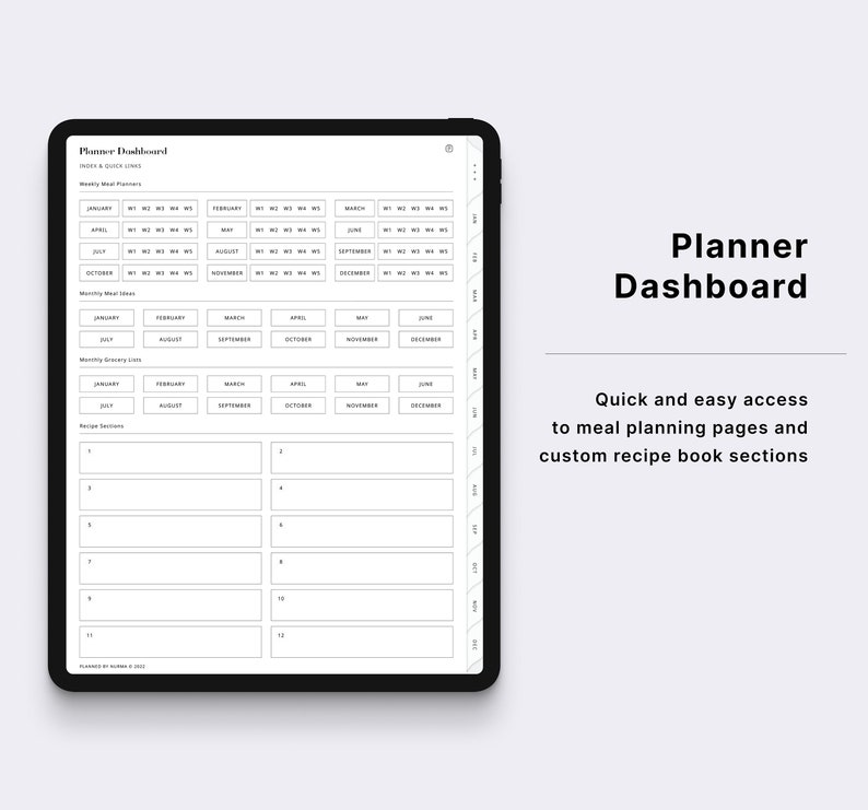 Undated Weekly Digital Meal Planner, Grocery List, and Recipe Book for ...