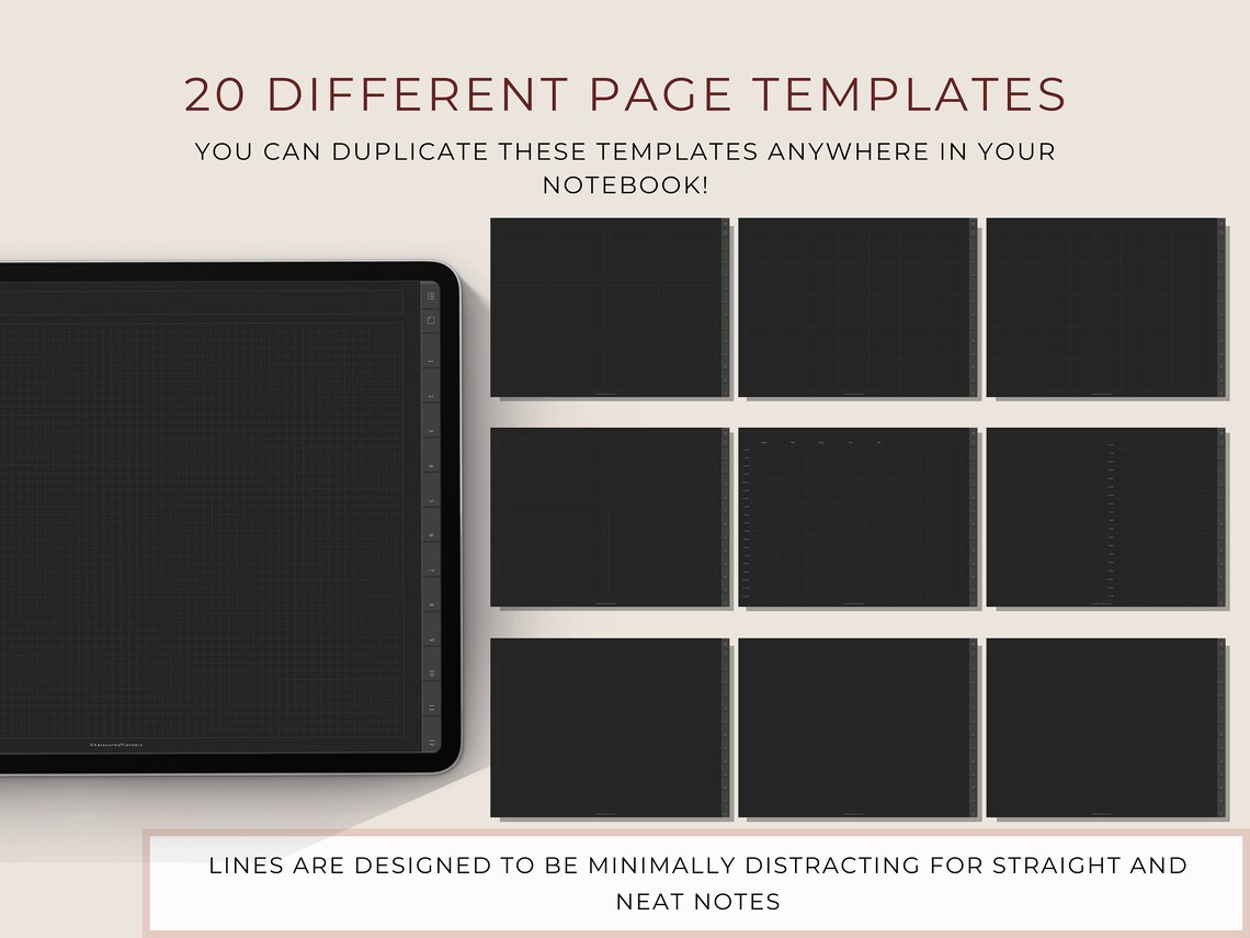 12 Hyperlinked Tabs Dark Mode Digital Notebook - Etsy