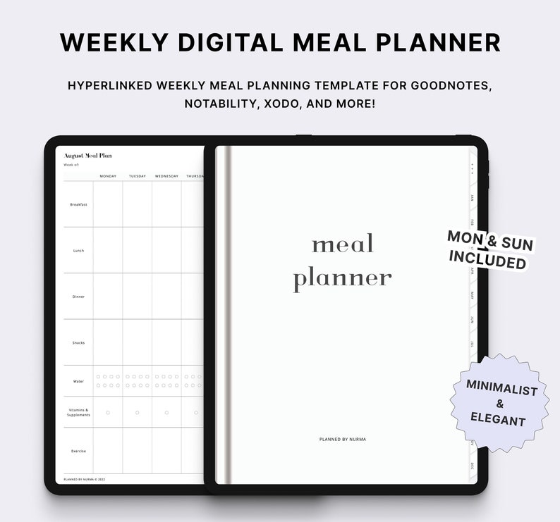Undated Weekly Digital Meal Planner, Grocery List, and Recipe Book for ...