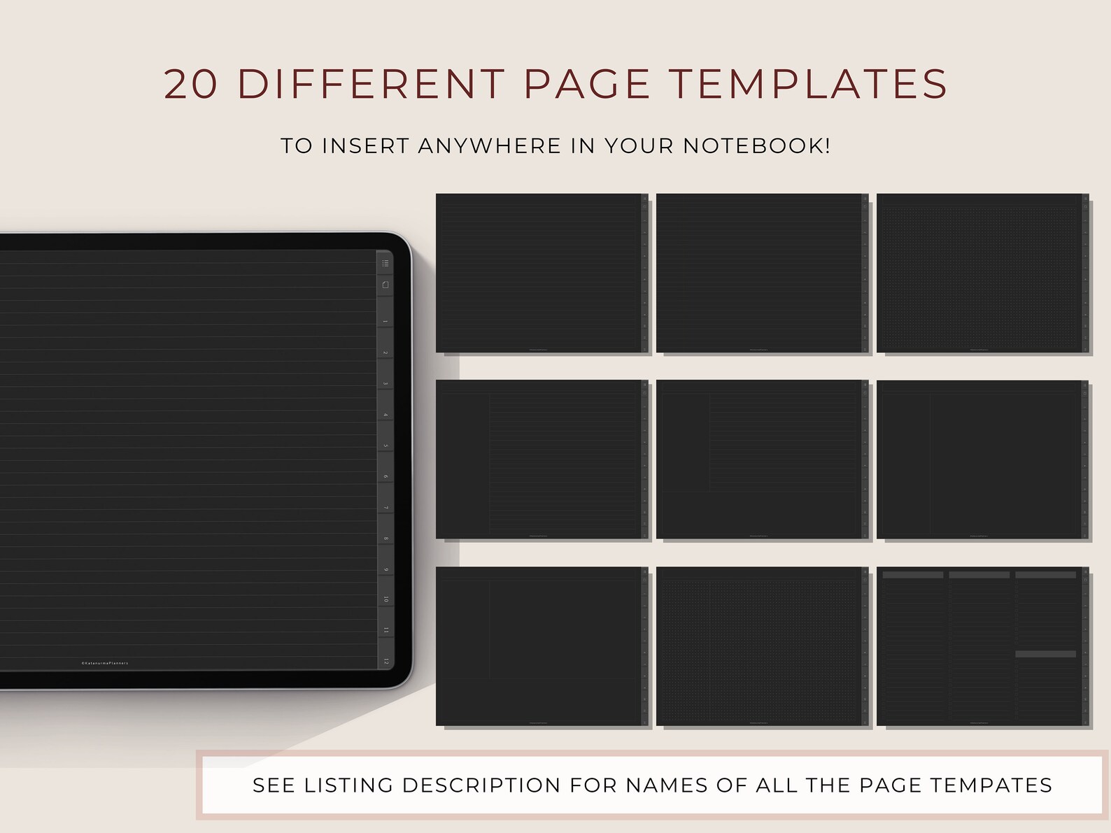 12 Hyperlinked Tabs Dark Mode Digital Notebook - Etsy