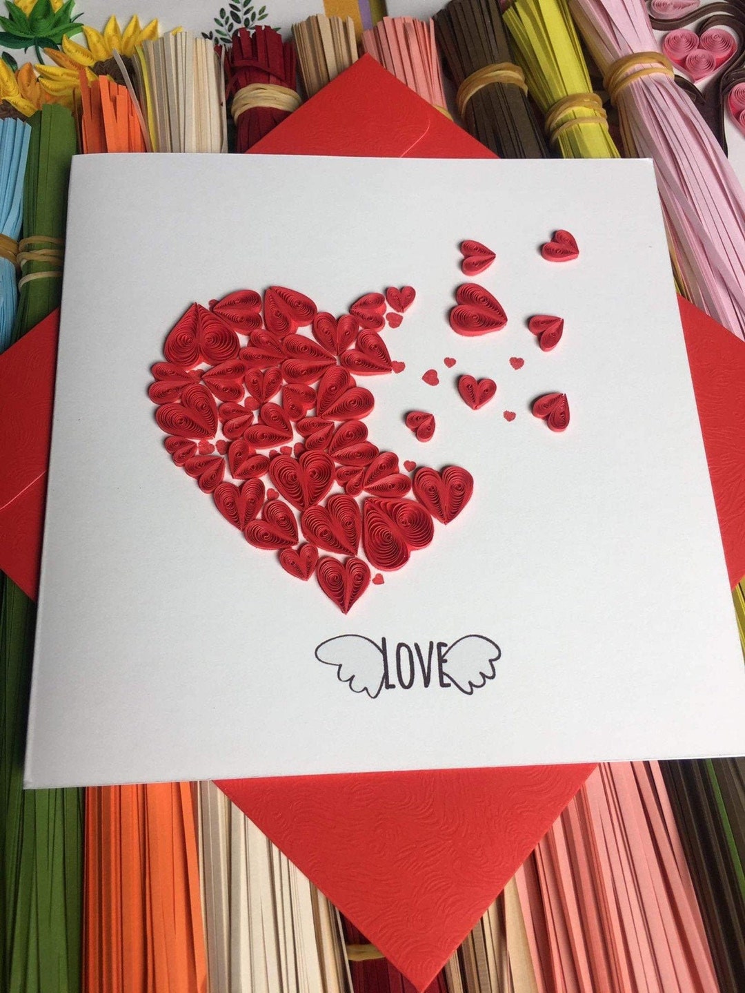 Handmade Red Heart Quilled Card - Etsy