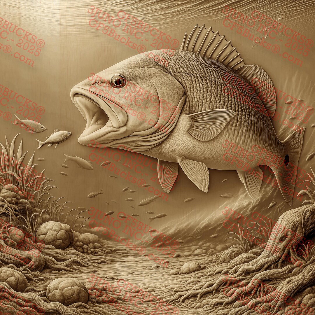 3D Illusion Redfish PNG – Underwater Redfish Scene for Laser Engraving ...