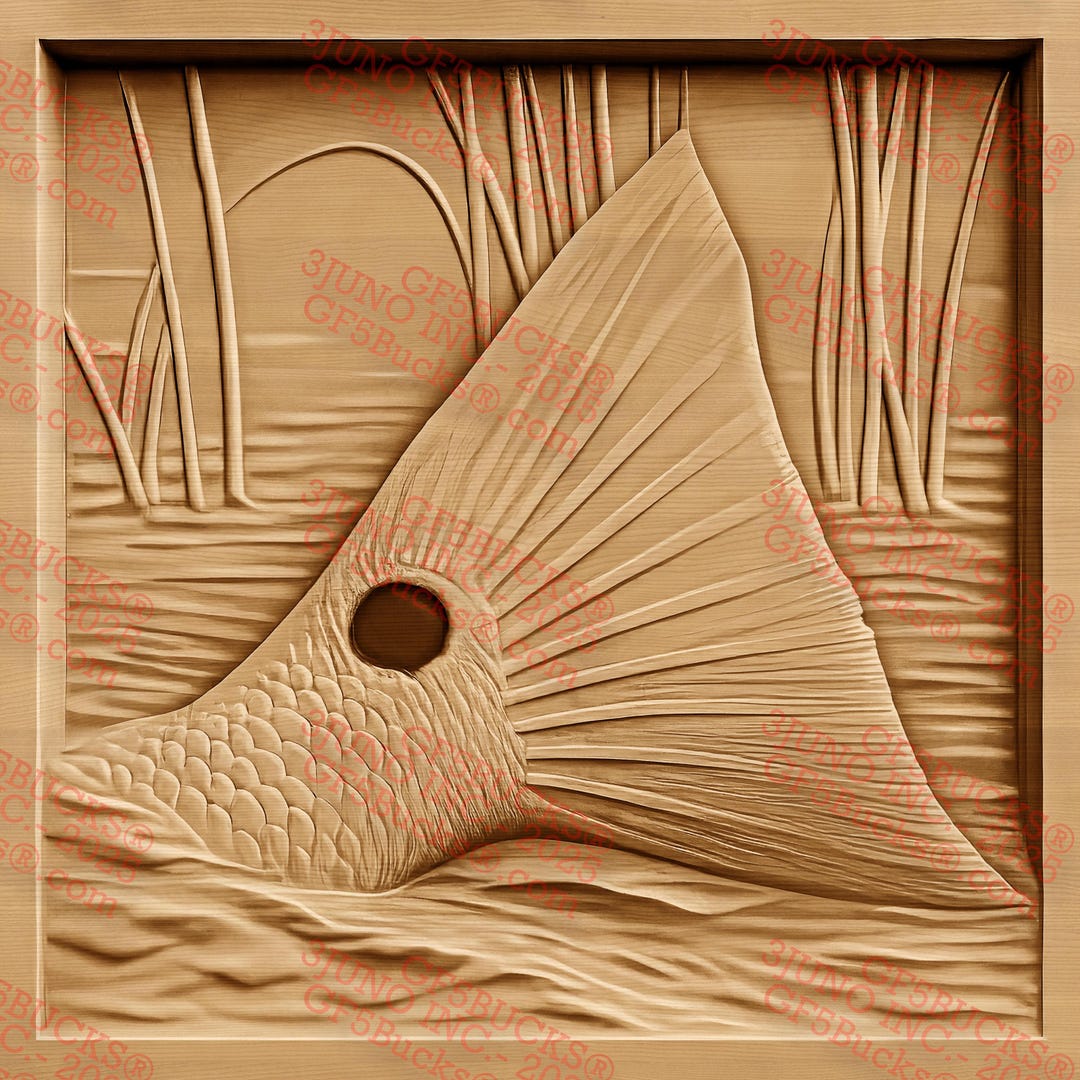 3D Illusion Redfish Tail PNG for Laser Engraving – Framed Marsh Scene ...
