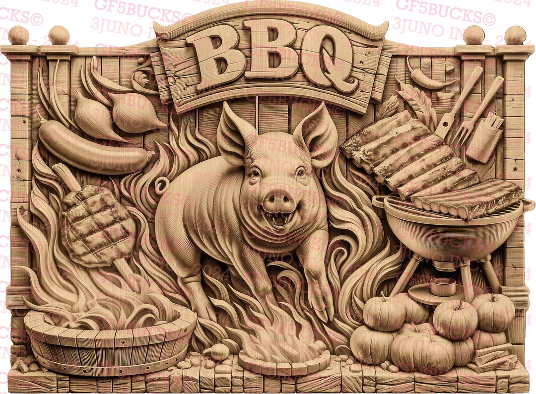 BBQ Grilling Pig - 3D Illusion PNG File for Laser Engraving, Instant ...