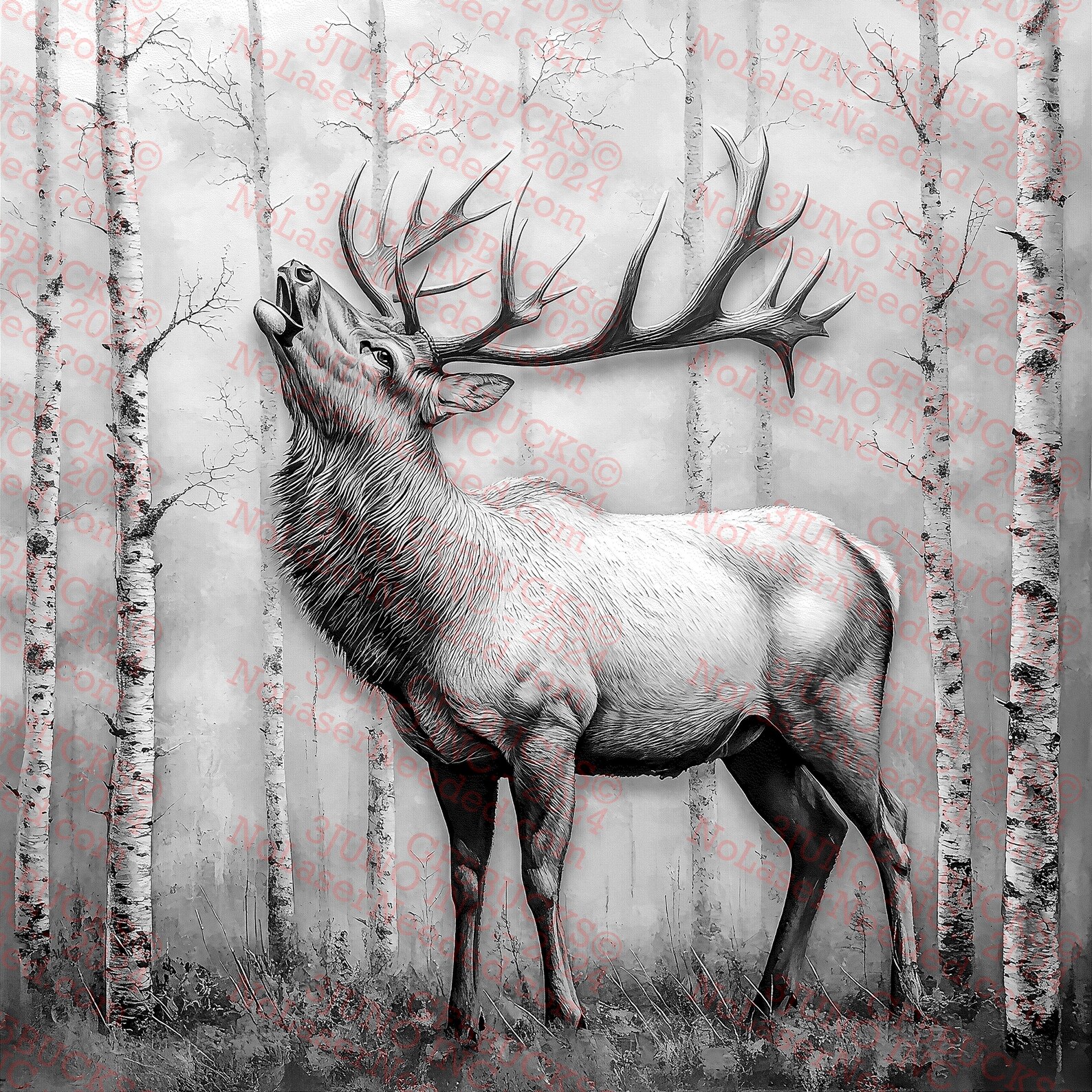 Elk 3D Illusion PNG | Woodland Laser Engraving Art | Rustic Elk Design ...