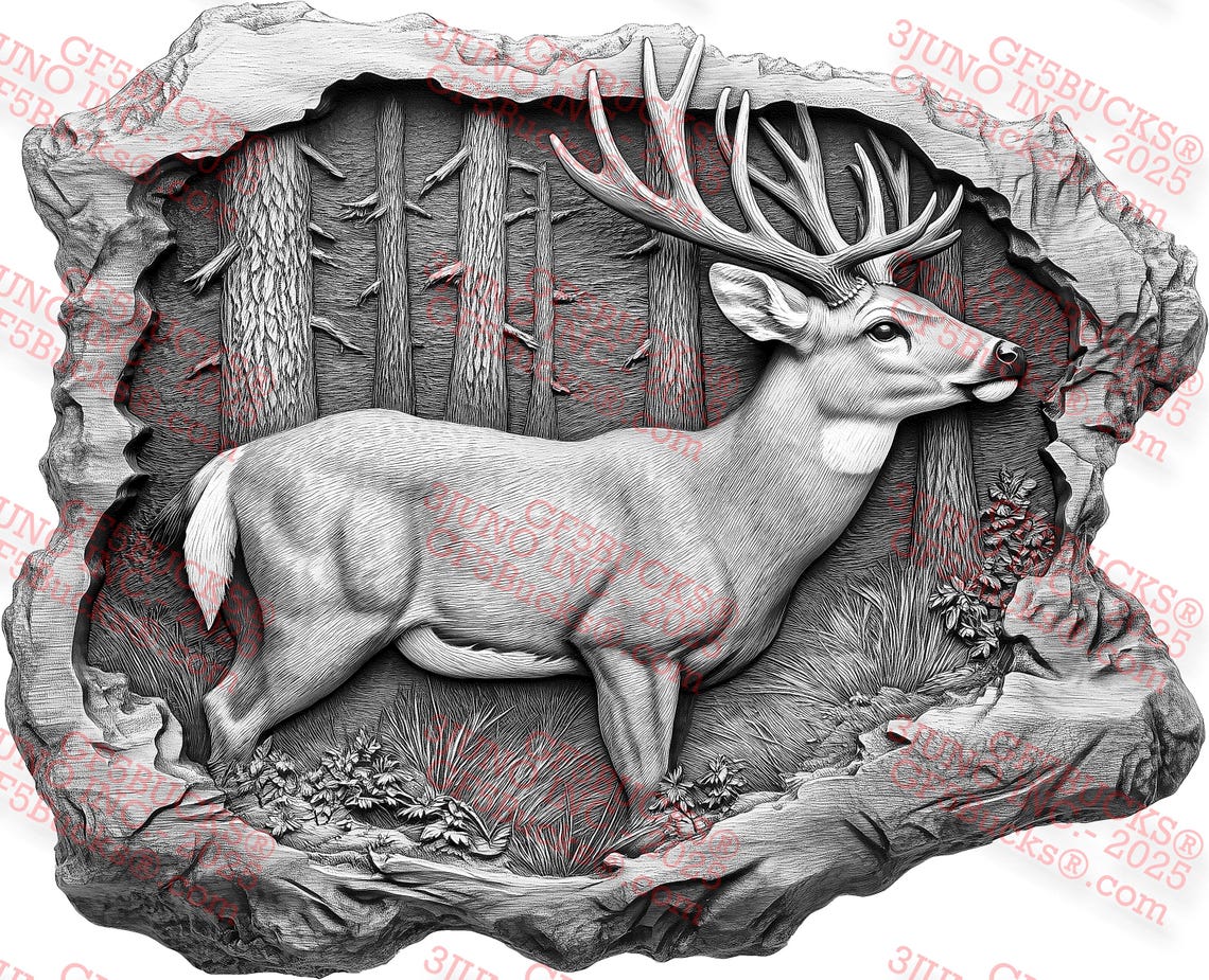 3D Illusion Buck Deer PNG, Majestic Whitetail in Forest, 13.9x11.34 ...