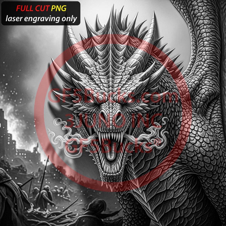 3D Illusion Dragon Head Art for Laser Engraving | PNG Digital File ...