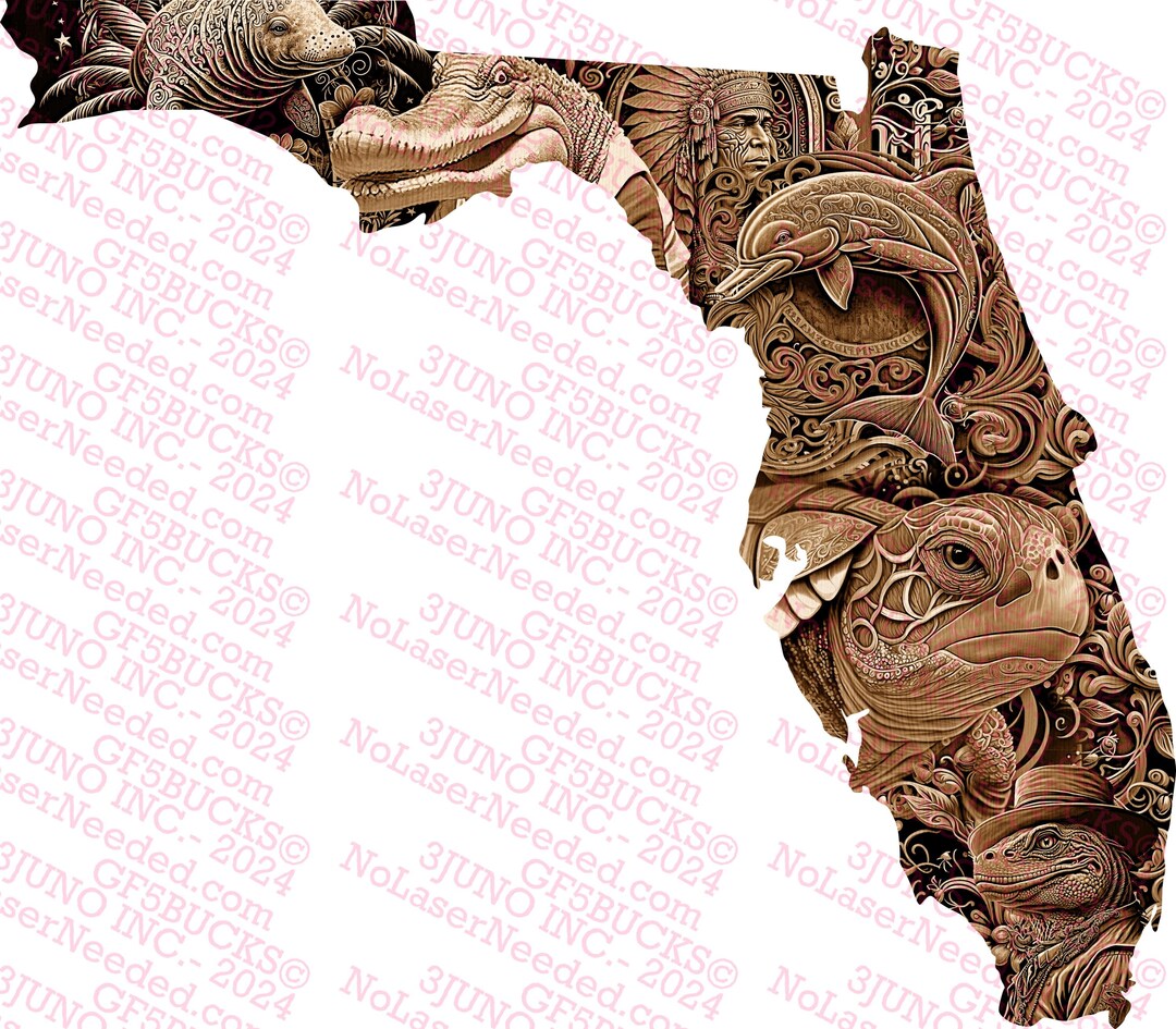 Florida State Wildlife Silhouette Map - 3D Illusion PNG Digital File ...