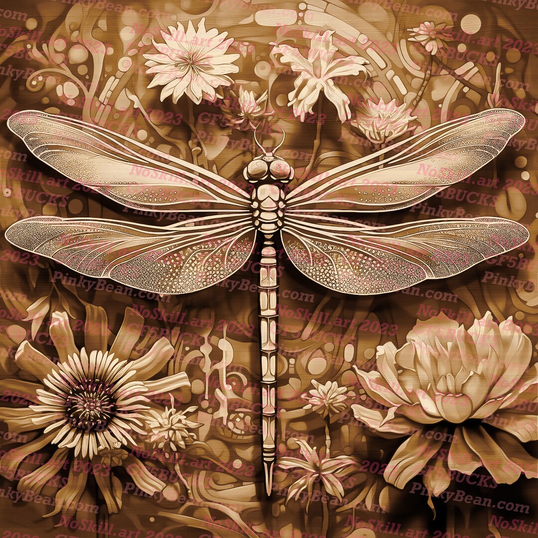 Nature's Delight: Dragonfly & Flowers - 3D Illusion PNG Digital File ...