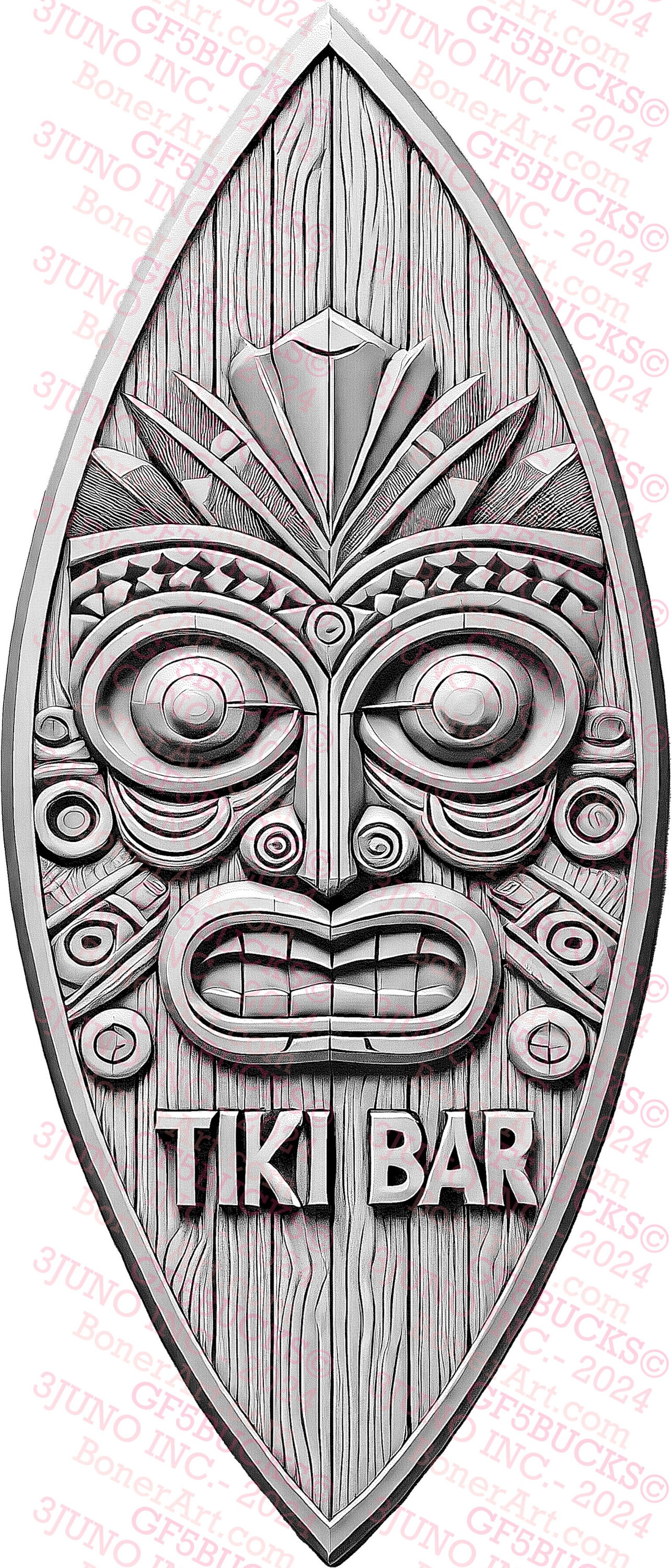 Rustic Tiki Surfboard, Tiki Bar - Laser Burn PNG | 3D Illusion ...