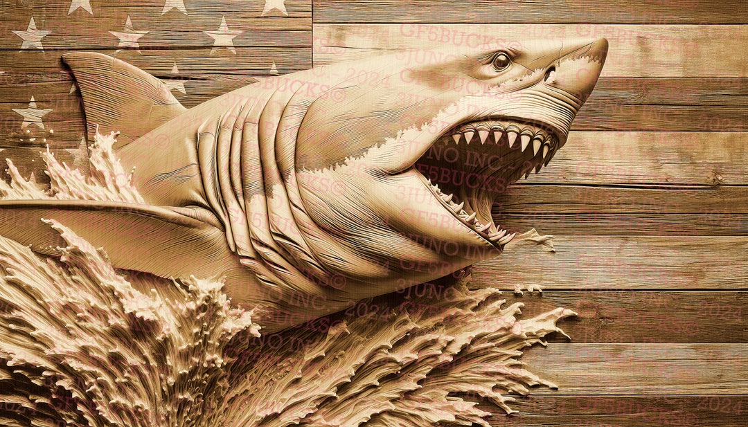 Great White Shark Fishing - Laser Burn PNG | 3D Illusion | Engrave ...