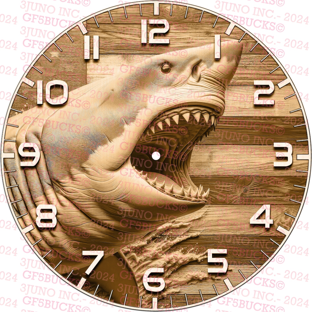 Great White Shark Clock 3D Illusion Engraving Digital File Instant ...