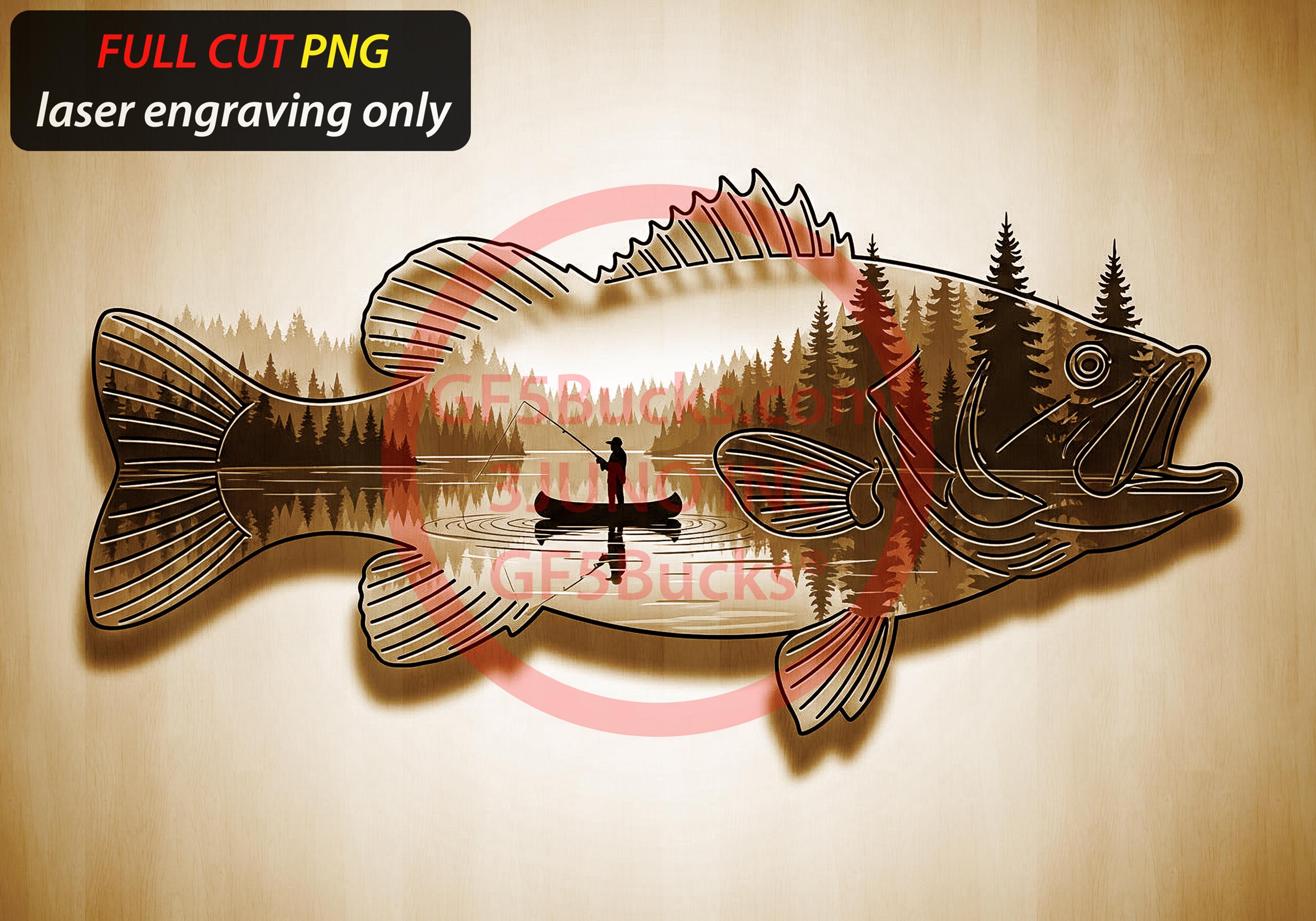 3D Illusion Bass Fish Art for Laser Engraving | PNG Digital File | 14 ...
