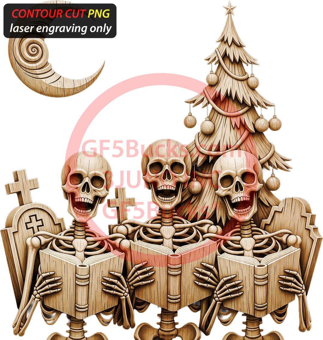 3D Illusion Skeleton Carolers Art for Laser Engraving | PNG Digital ...