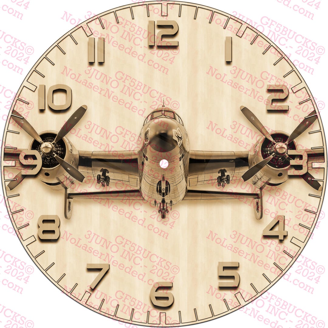 Classic Airplane Clock Face | 3D Illusion | Vintage Plane | Laser ...