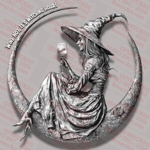 Witch Wine Lover Halloween Witch Art Moon & Witch Design Wine Drinking ...