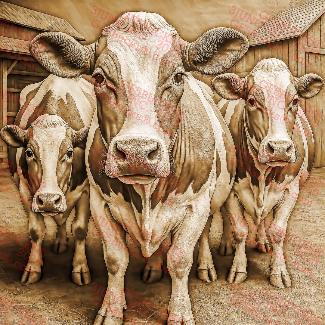 3D Illusion Cow Trio PNG – Barnyard Farm Scene – Laser Engraving ...