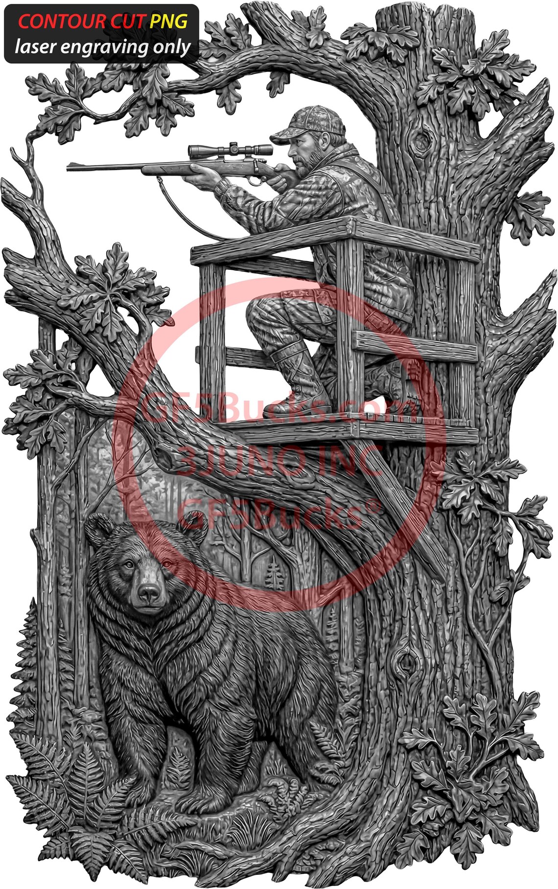 3D Illusion Laser-ready PNG | Hunter Bear | Ultra-realistic Engraving ...