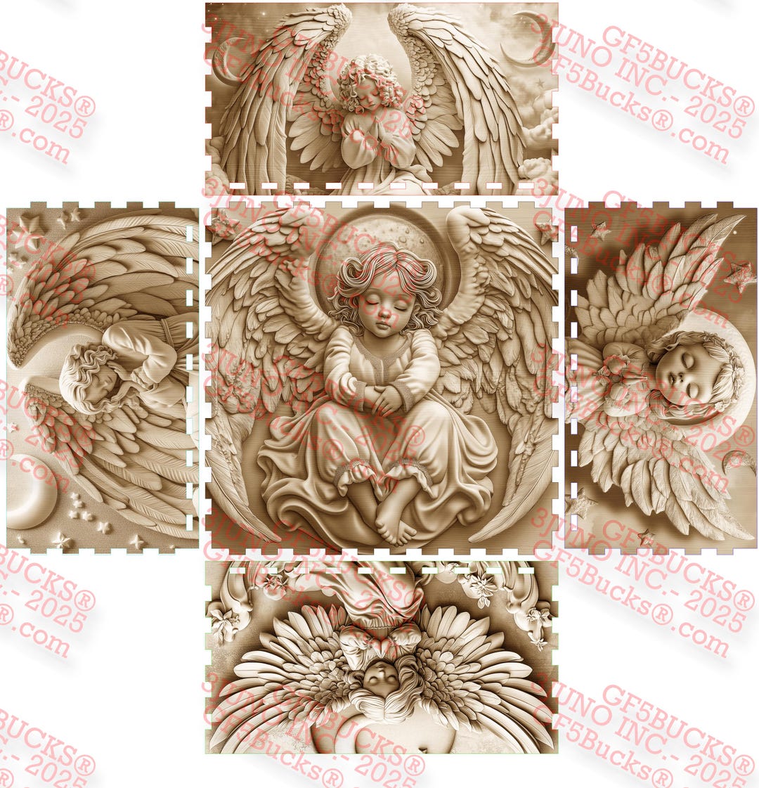 Angel Box 3D Illusion PNG Laser Engraving File Gf5bucks® Finger Joint ...