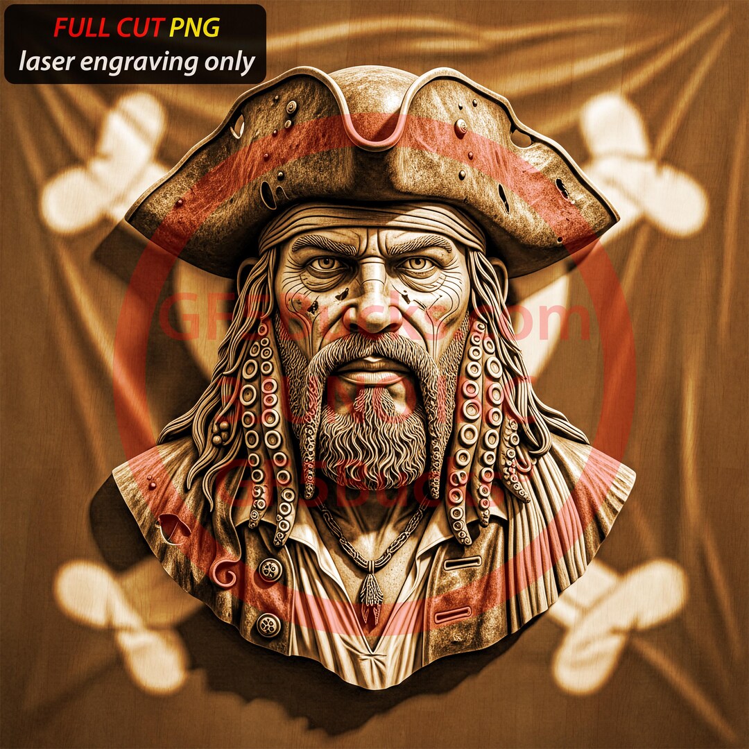 3D Illusion Laser-ready PNG | Pirate Bust | Ultra-realistic Engraving ...