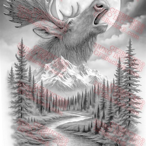 3D Illusion Moose and Moon PNG – Wildlife River Scene – Laser Engraving ...