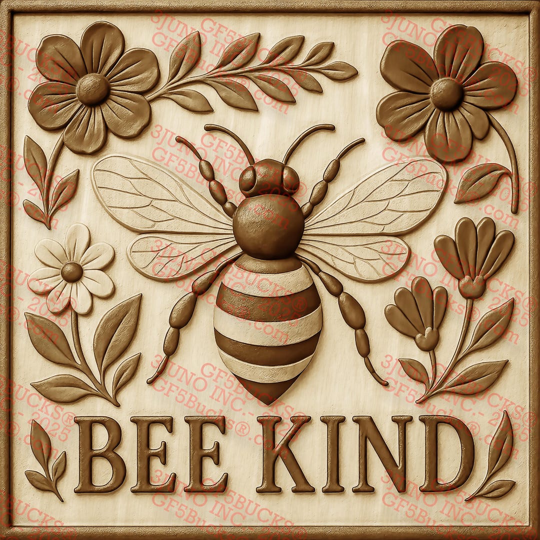 3D Illusion Bee Kind PNG – Floral Bee Plaque for Laser Engraving ...