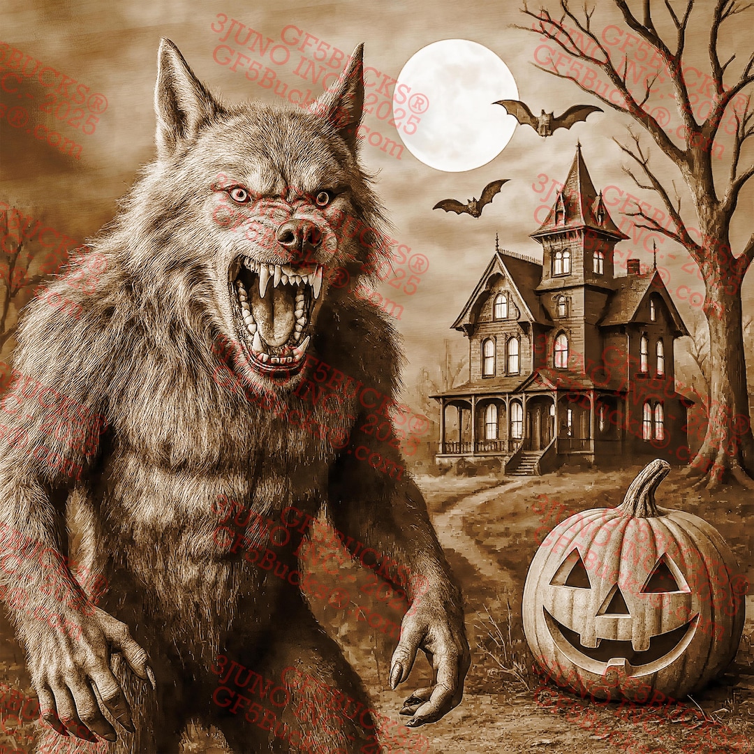 3D Illusion Werewolf PNG – Haunted Halloween Scene for Laser Engraving ...