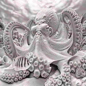 Octopus, Marine Life - Laser Burn PNG | 3D Illusion | Engrave | Laser ...