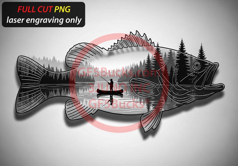 3D Illusion Bass Fish Art for Laser Engraving | PNG Digital File | 14 ...