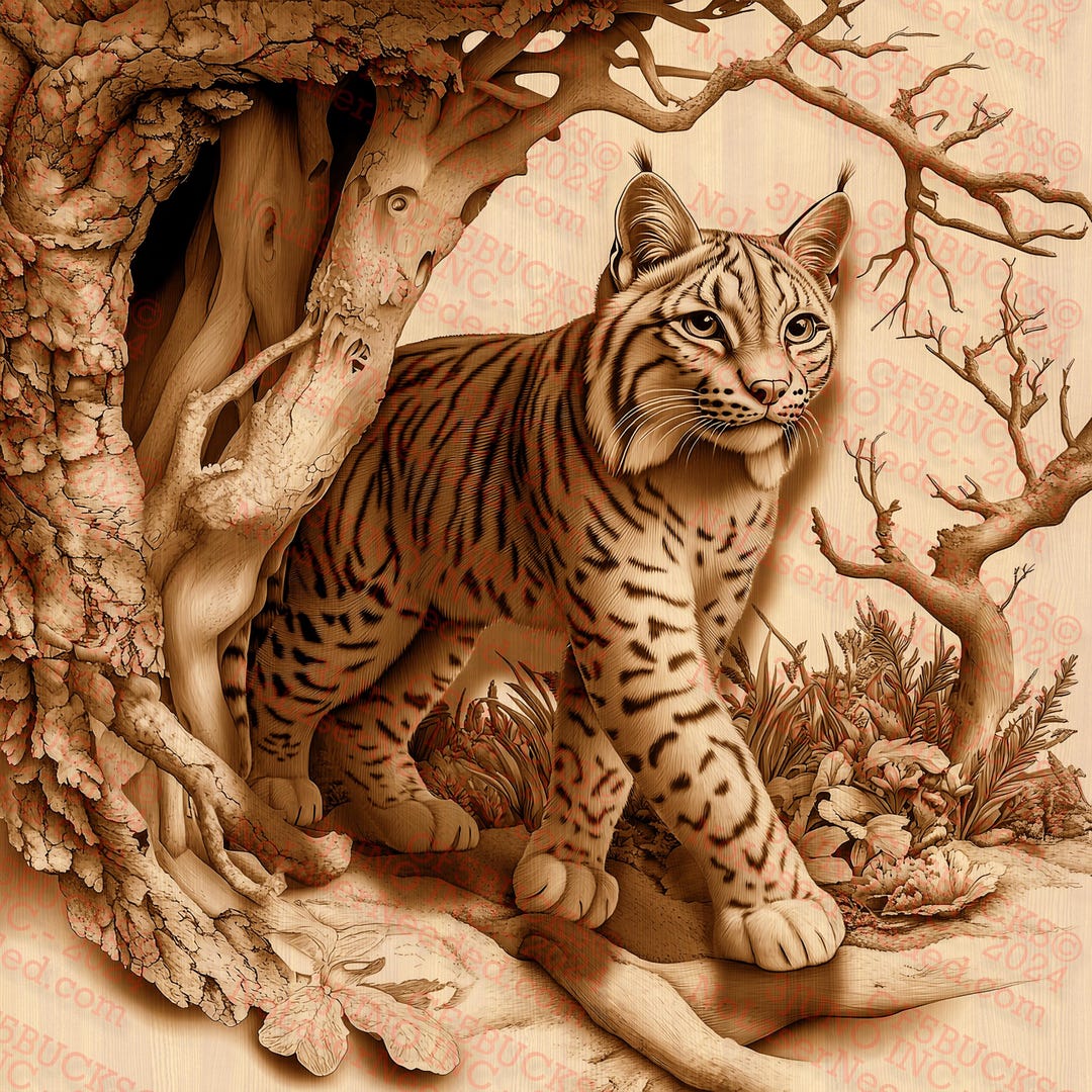 Bobcat 3D Illusion Laser Engraving File Wildlife Forest Wall Art Laser ...