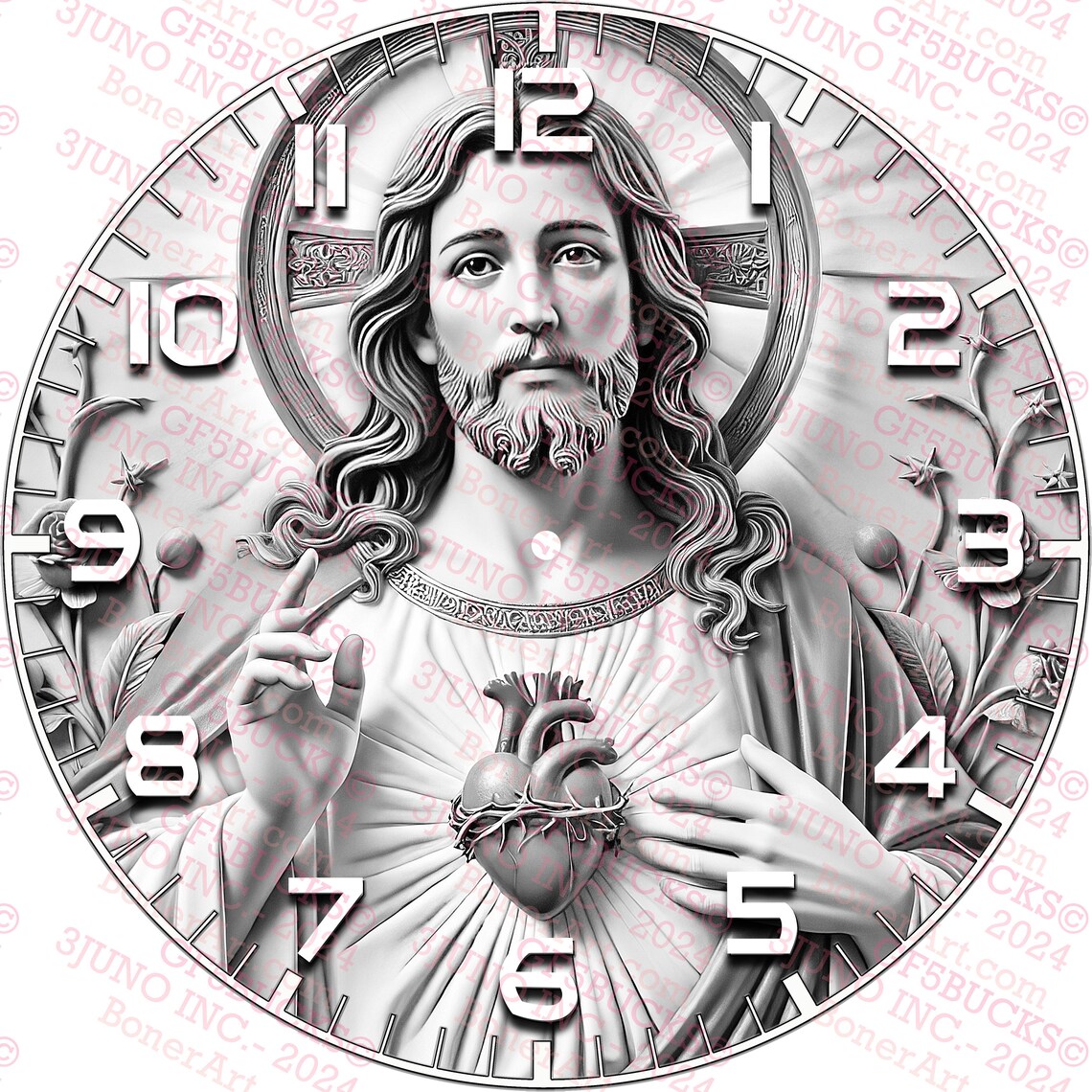 3D Illusion Sacred Heart Clock Digital File | Laser-ready Engraving ...