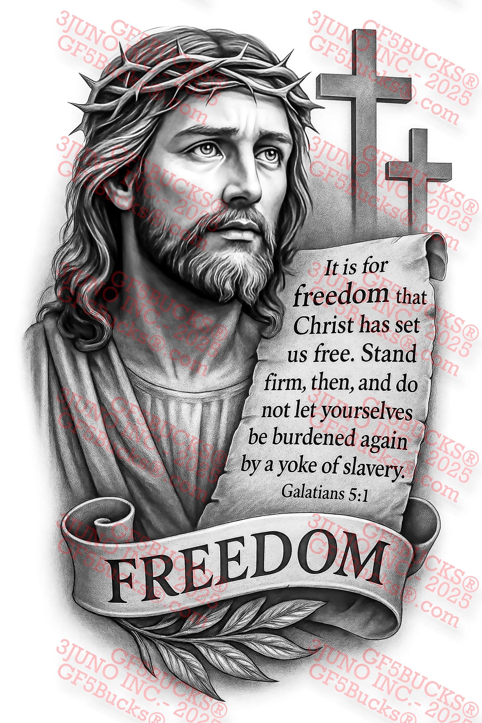 3D Illusion Jesus Freedom PNG – Galatians 5:1 Scripture Scroll Laser ...