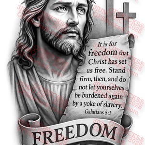 3D Illusion Jesus Freedom PNG – Galatians 5:1 Scripture Scroll Laser ...