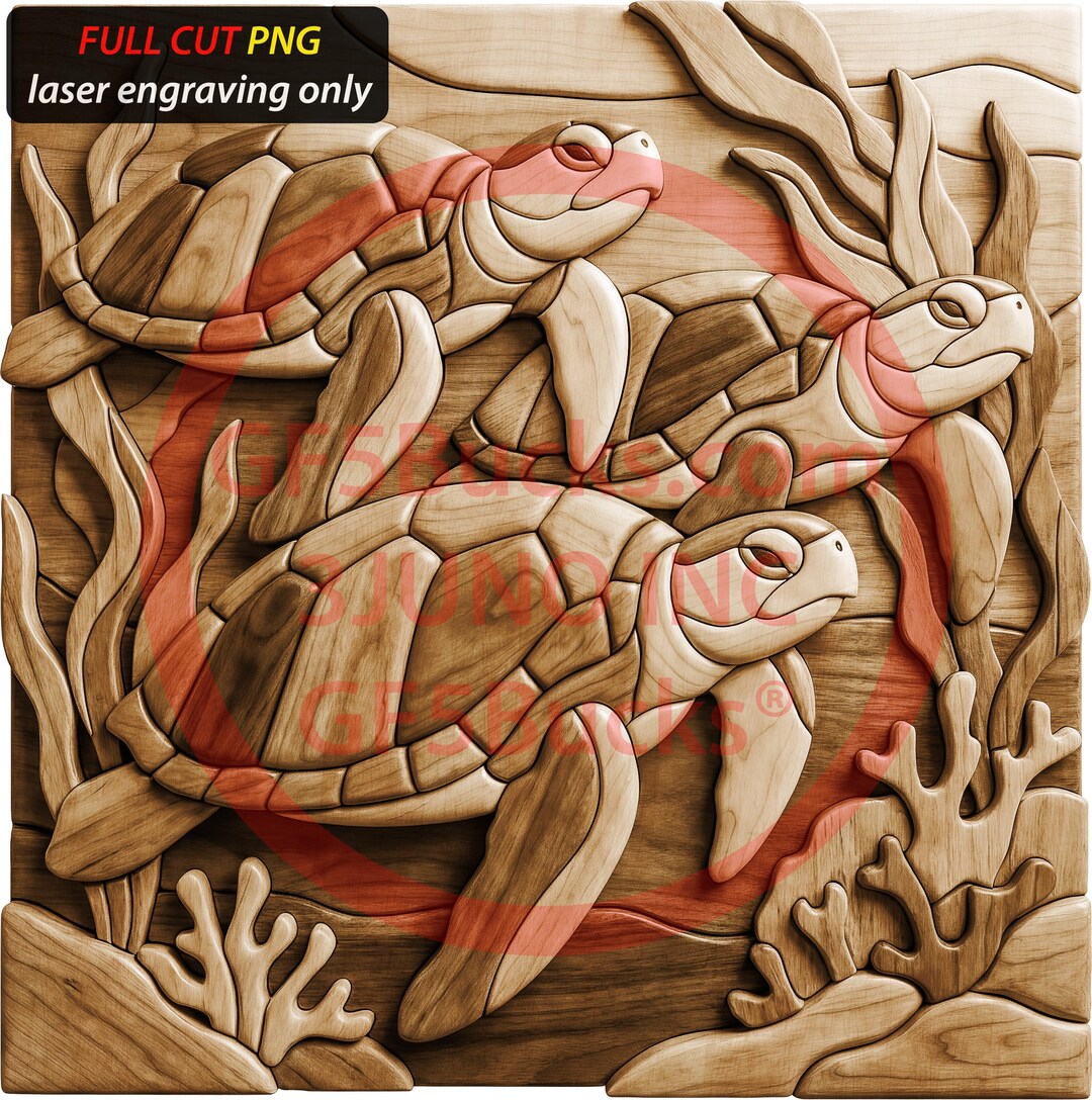 3D Illusion Sea Turtles Art for Laser Engraving | PNG Digital File | 13 ...