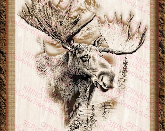 Moose and Waterfall Laser Engraving File: Rustic Wildlife Art (digital ...